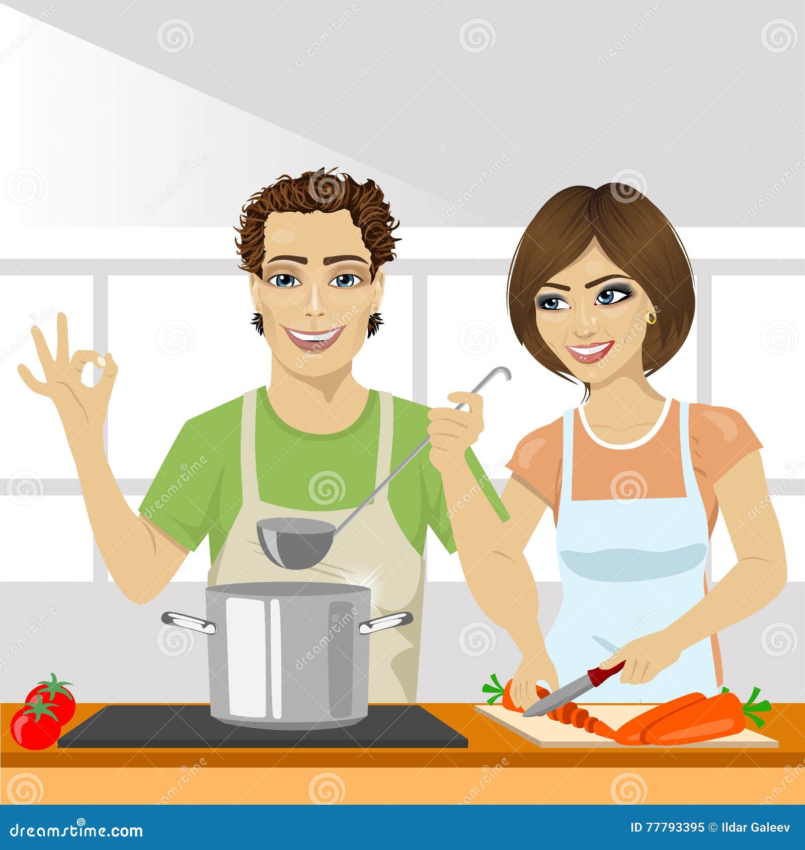 Young Couple Cooking Soup Together in Kitchen Stock Vector ...