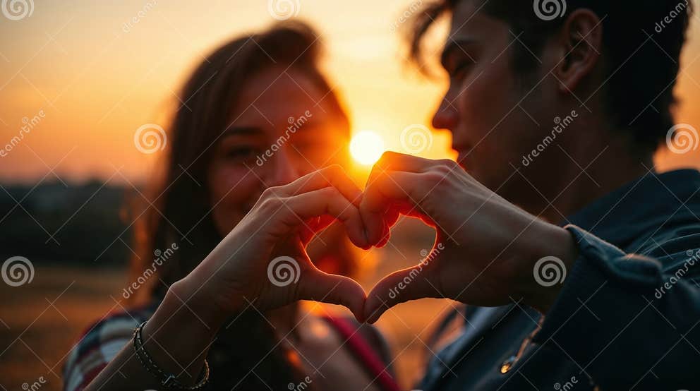 A Young Couple Creating a Heart Shape with Their Hands Stock Image ...