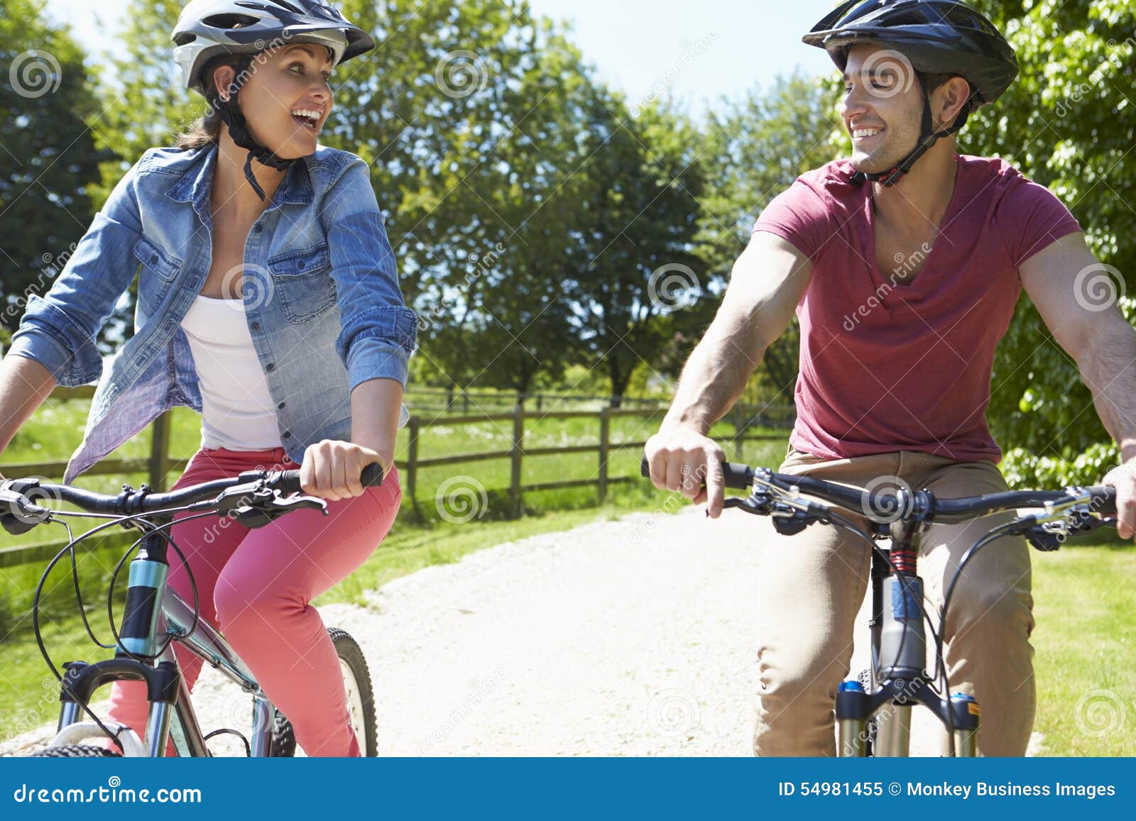 Young Couple on Cycle Ride in Countryside Stock Image - Image of cycle ...