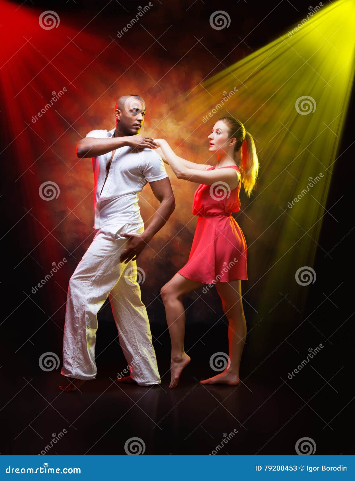 Young Couple Dances Caribbean Salsa Stock Image - Image of music, male ...