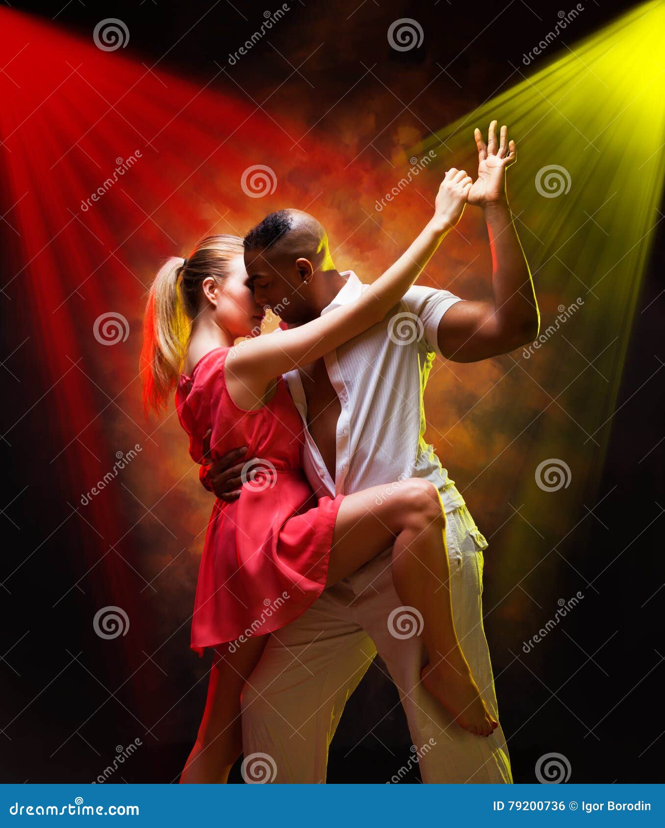 Young Couple Dances Caribbean Salsa Stock Photo - Image of fashion ...