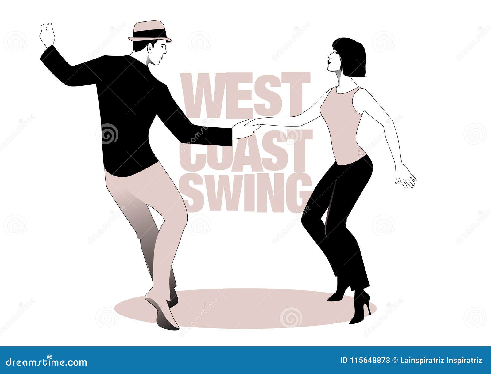 Young Couple Dancing Swing. West Coast Style Stock Illustration ...
