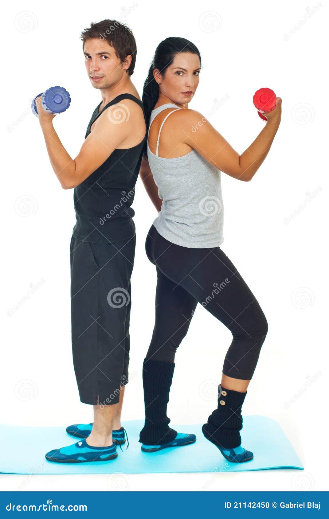 Young Couple Doing Fitness Exercises Stock Photo - Image of adults ...