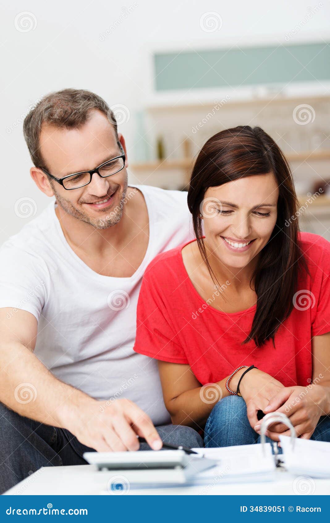 Young Couple Doing Paperwork at Home Stock Image - Image of apartment ...