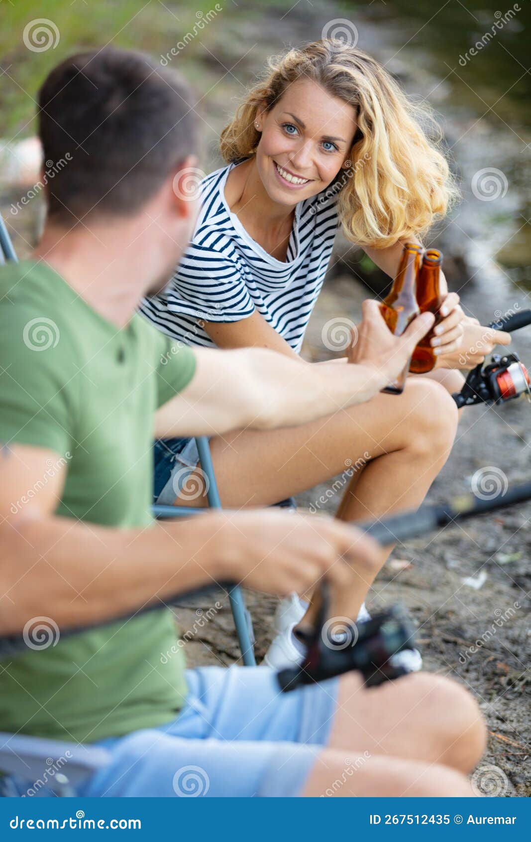 Young Couple Drinking Beer while Fishing Stock Image - Image of ...
