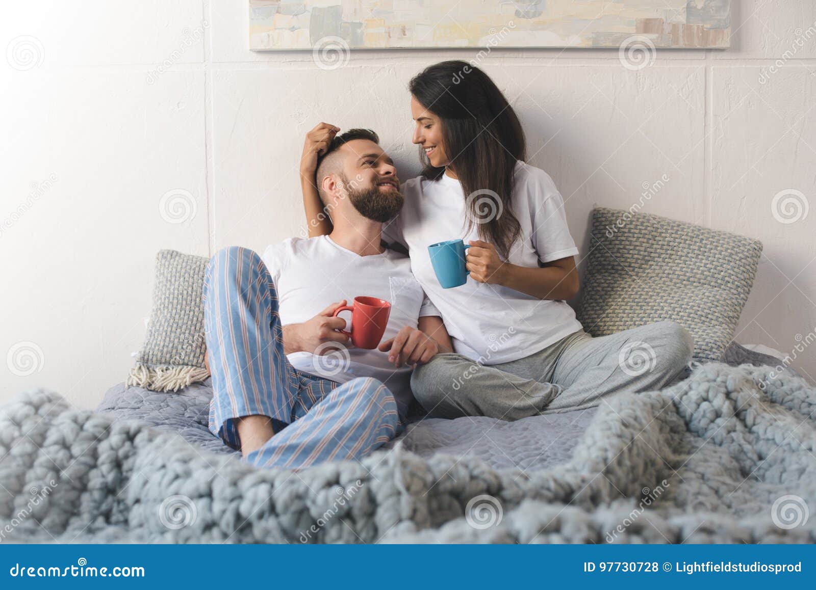 Young Couple Drinking Coffee in Bed in the Morning Stock Photo - Image ...