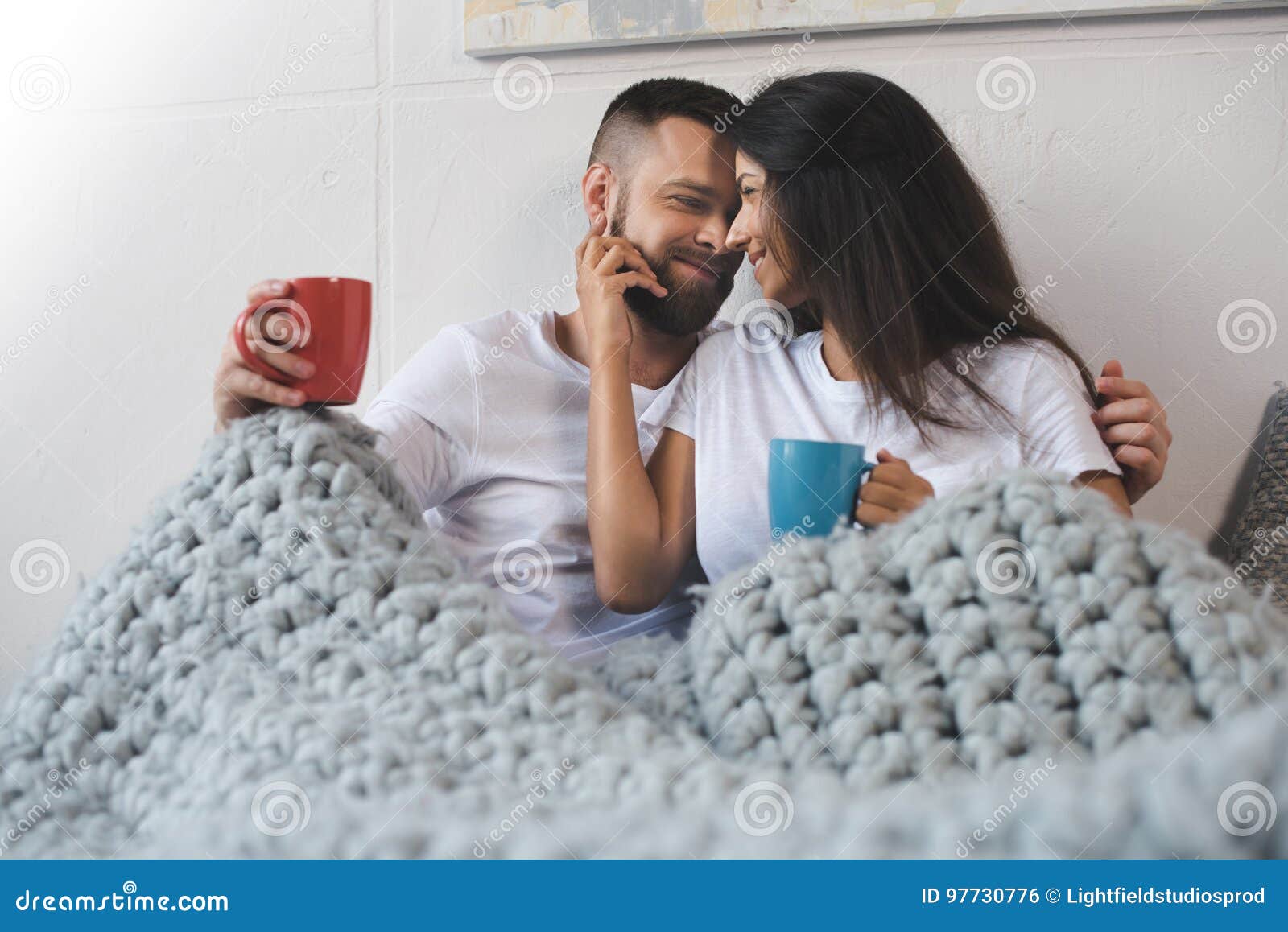 Young Couple Drinking Coffee in Bed in the Morning Stock Photo - Image ...