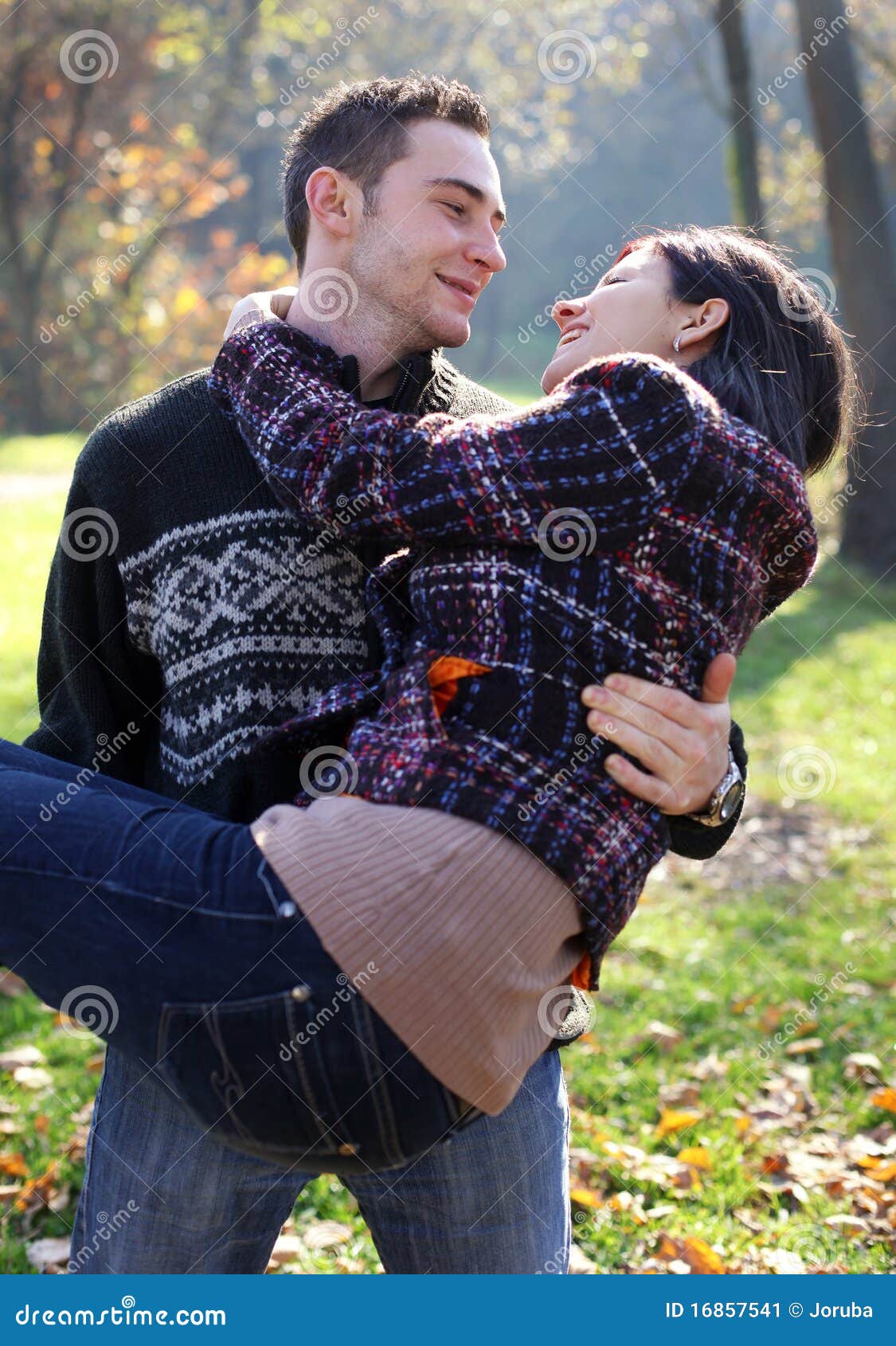 Young Couple Embracing in Autumn Outdoor Stock Image - Image of ...