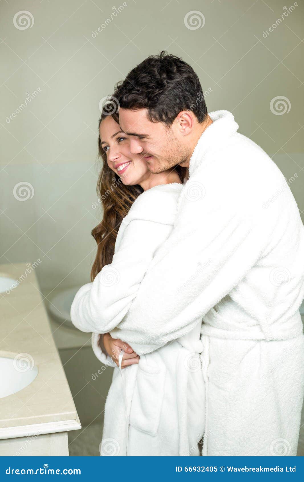 Young Couple Embracing in Bathroom Stock Image - Image of happy ...