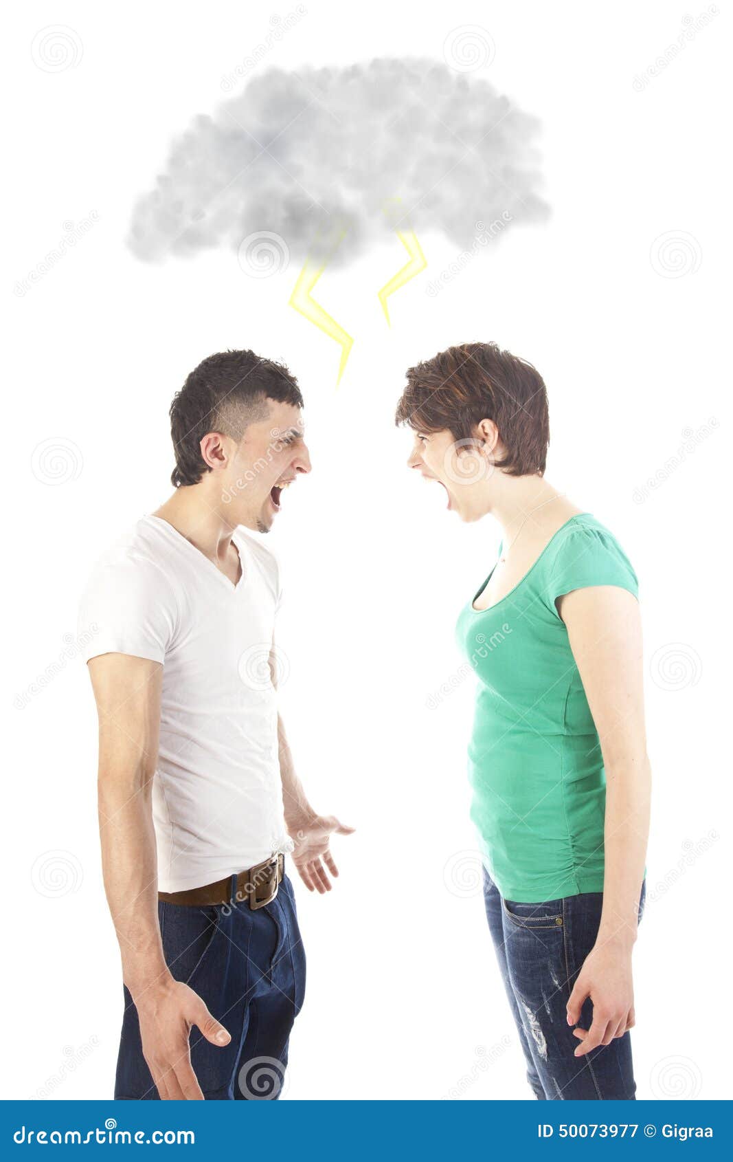 Young Couple Fighting with Dark Cloud and Thunder Isolated Stock Image ...