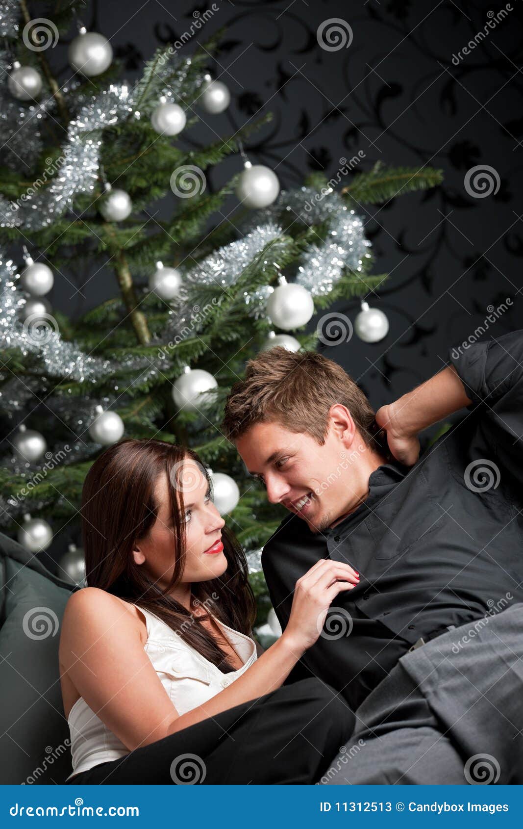 Young Couple in Front of Christmas Tree Stock Image - Image of ...
