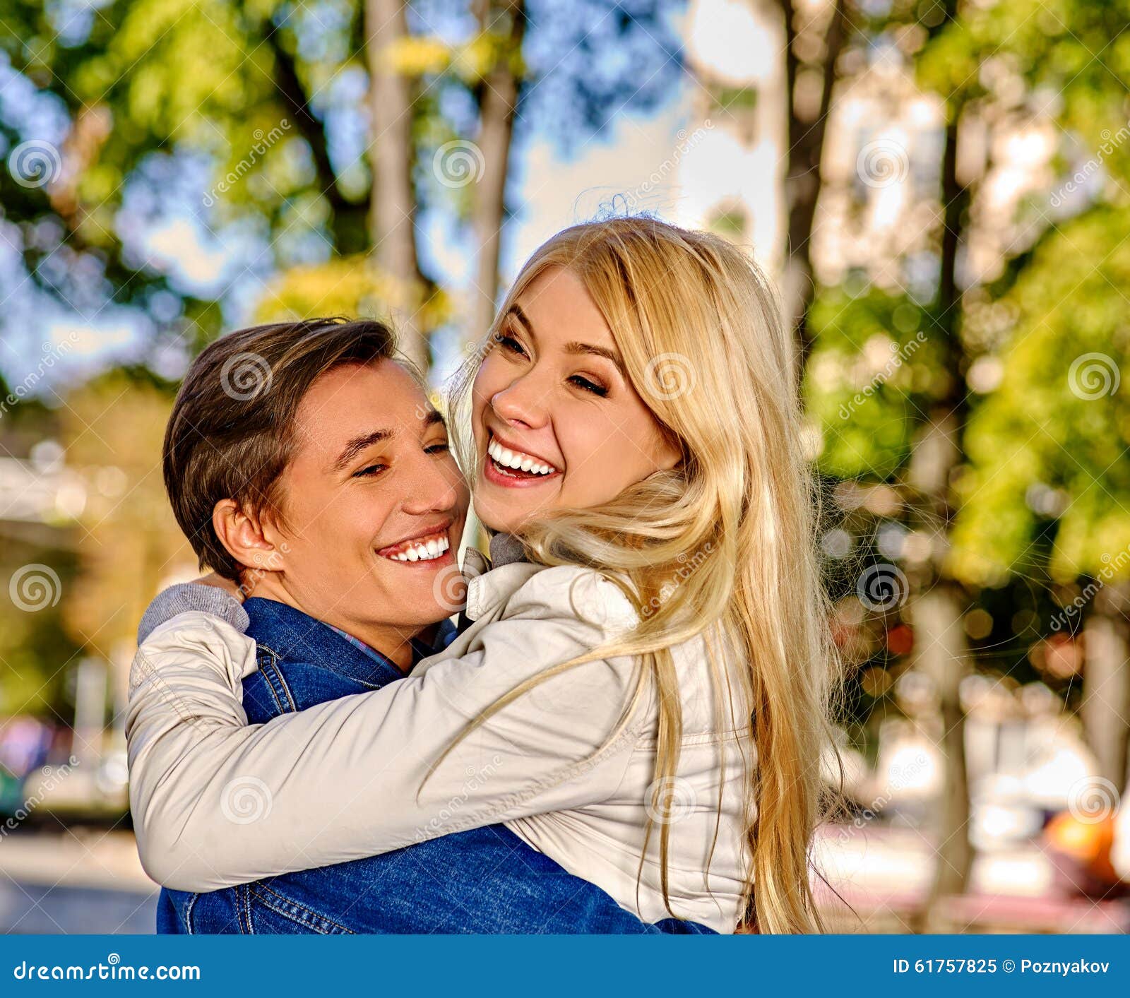 Young Couple Gently Hugging and Flirting in Park Stock Image - Image of ...