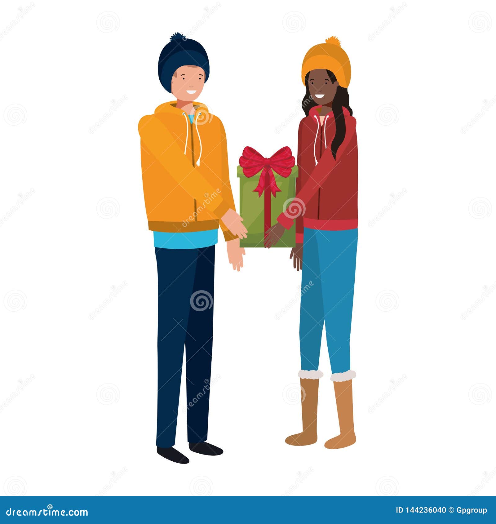 Young Couple with Gift Box Avatar Character Stock Vector - Illustration ...