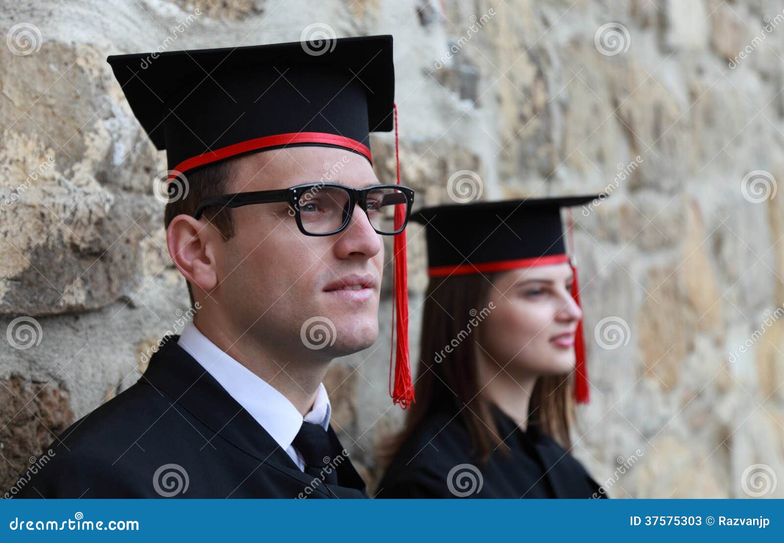 Young Couple in the Graduation Day Stock Image - Image of smile ...