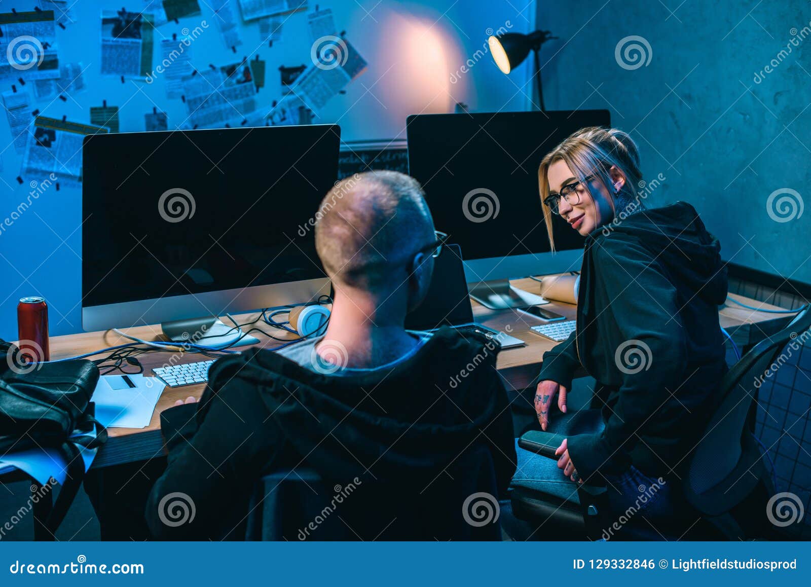 Young Couple of Hackers Working on Malware Together Stock Photo - Image ...