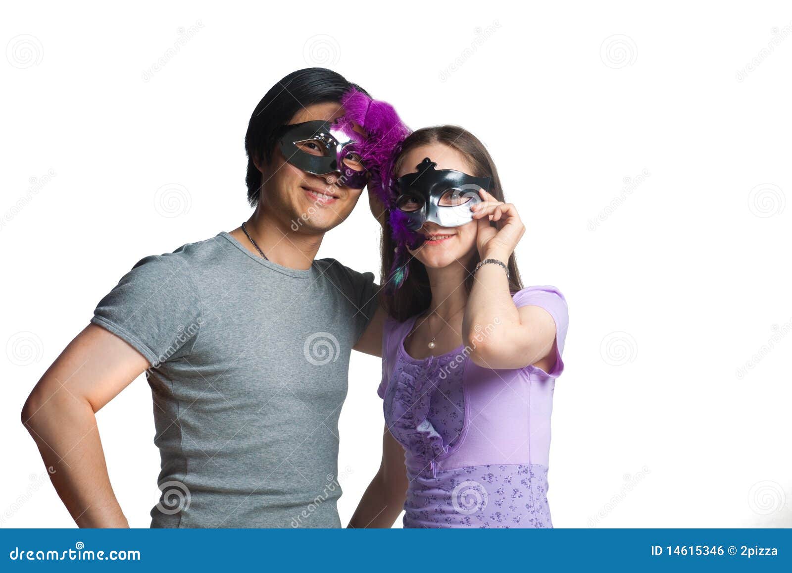 Young Couple with Half Masks Stock Photo - Image of mask, holiday: 14615346