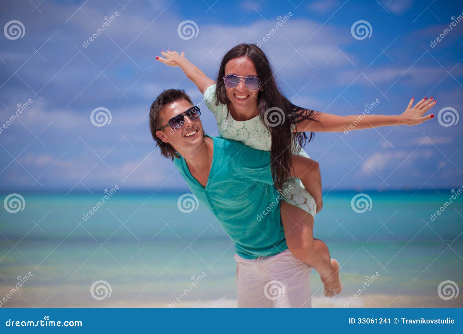 Young Couple Have Fun on White Sandy Beach Stock Image - Image of ...