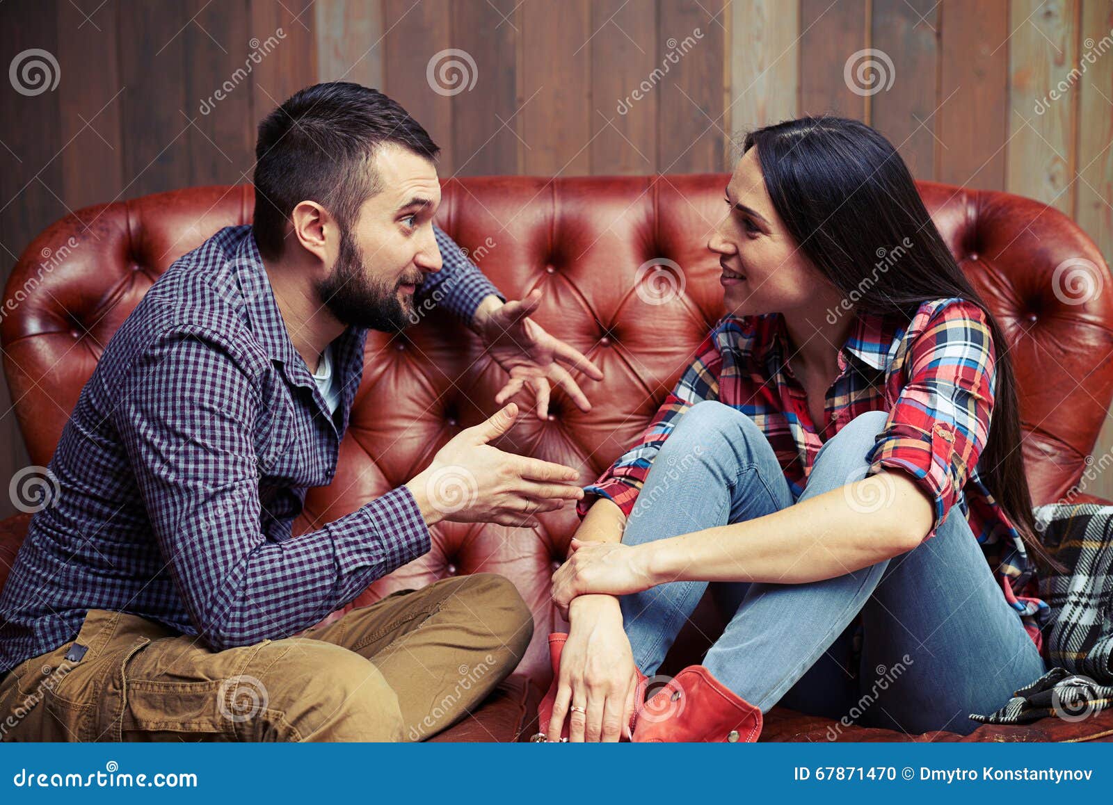 Young Couple Have a Interesting Conversation Stock Photo - Image of ...