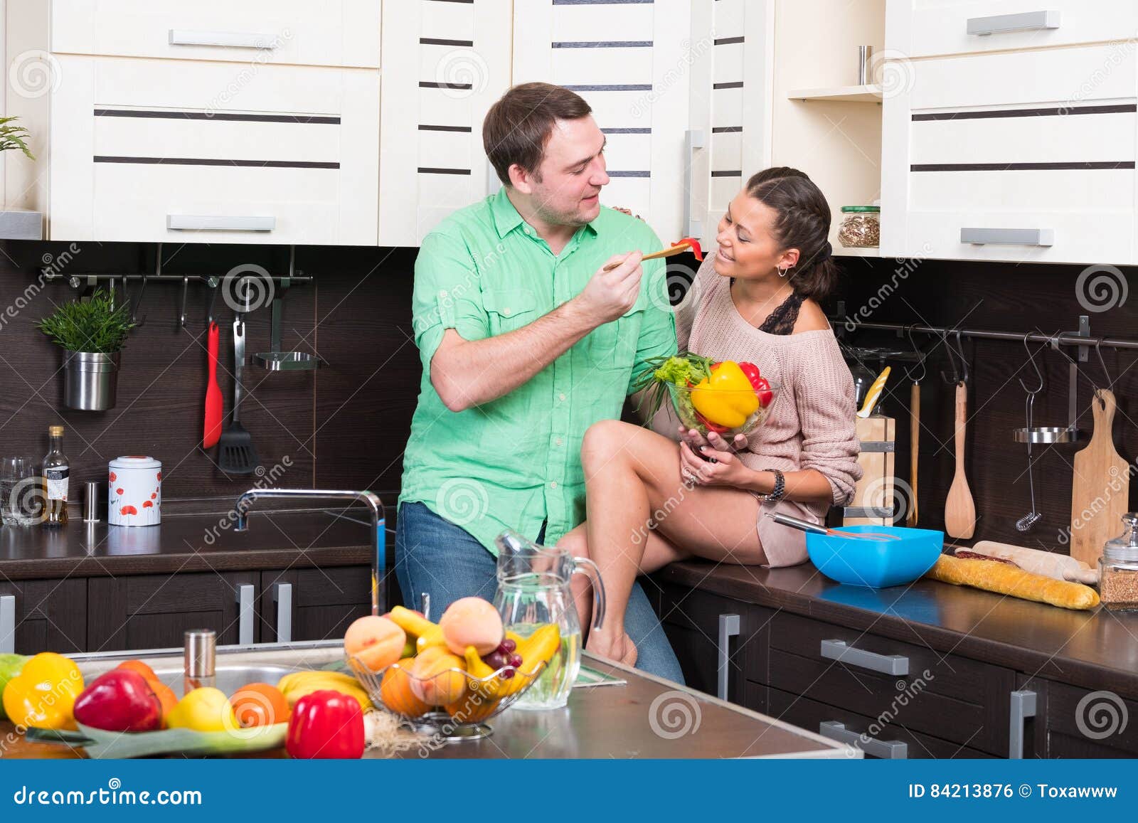Young Couple Having Fun in the Kitchen Stock Photo - Image of couple ...
