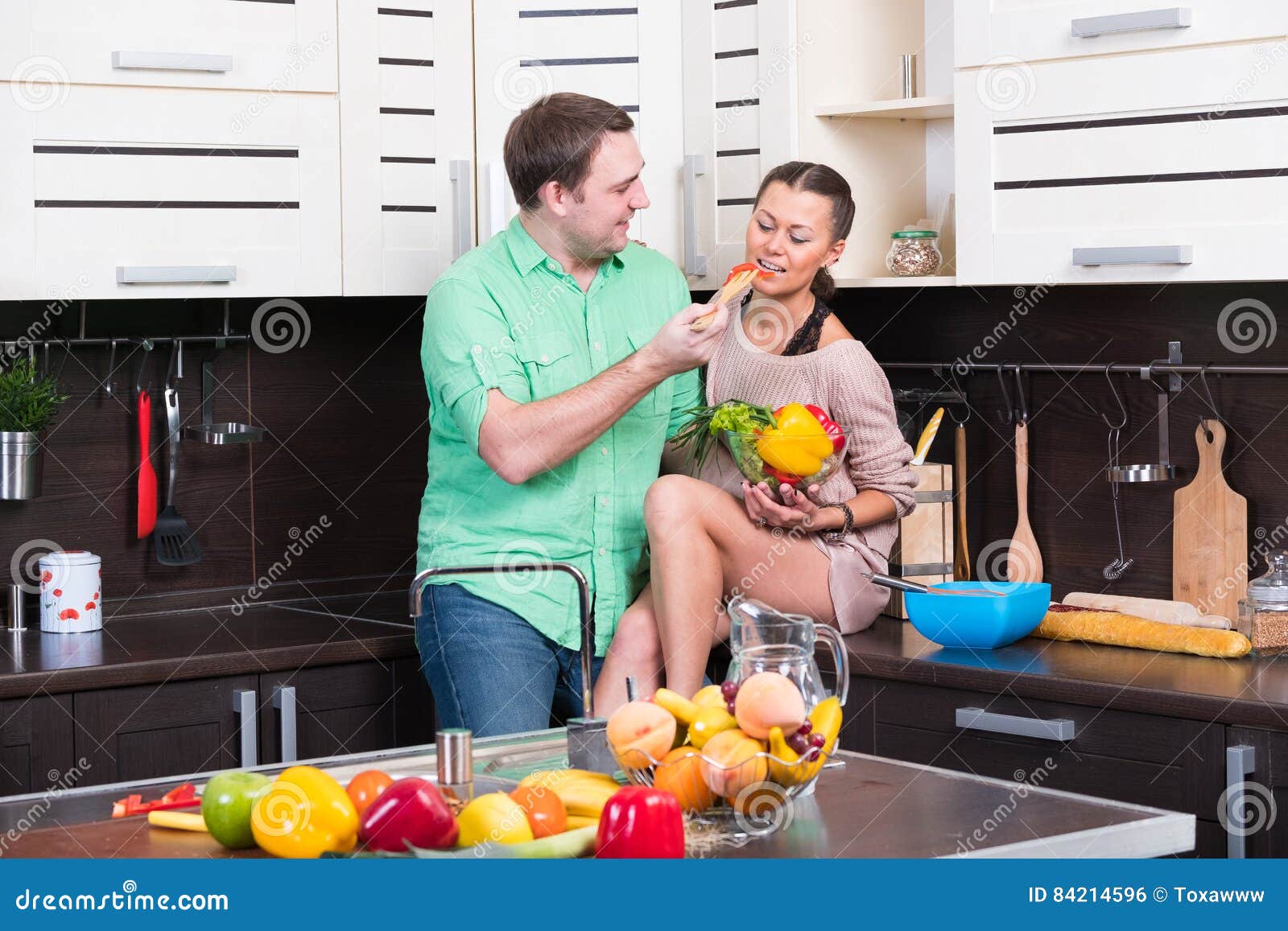 Young Couple Having Fun in the Kitchen Stock Photo - Image of domestic ...