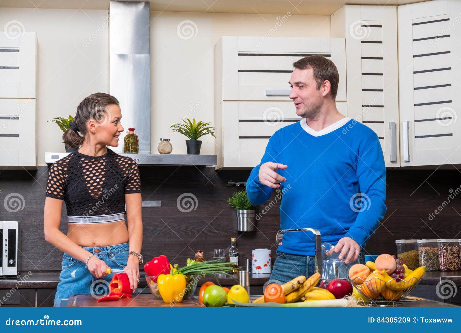 Young Couple Having Fun in the Kitchen Stock Image - Image of healthy ...