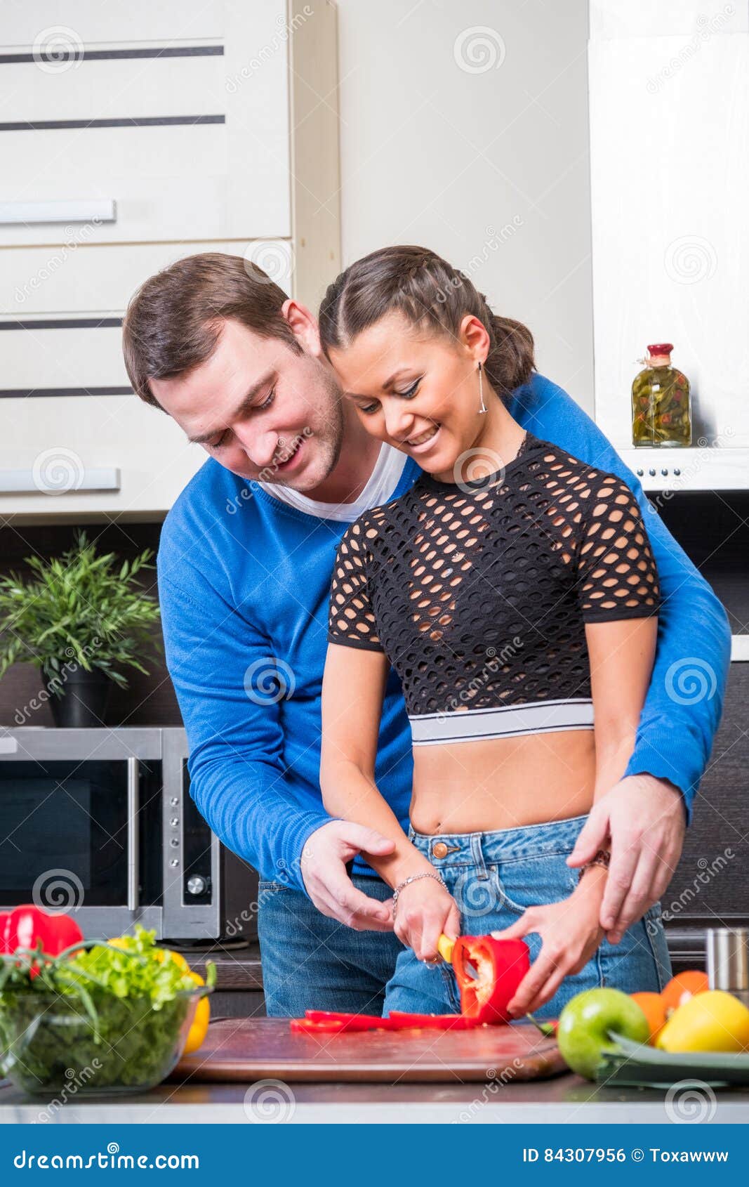 Young Couple Having Fun in the Kitchen Stock Photo - Image of cooking ...