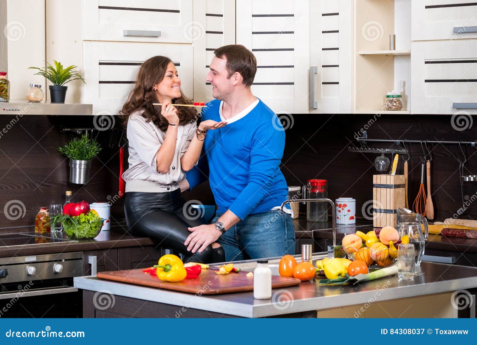 Young Couple Having Fun in the Kitchen Stock Image - Image of kitchen ...
