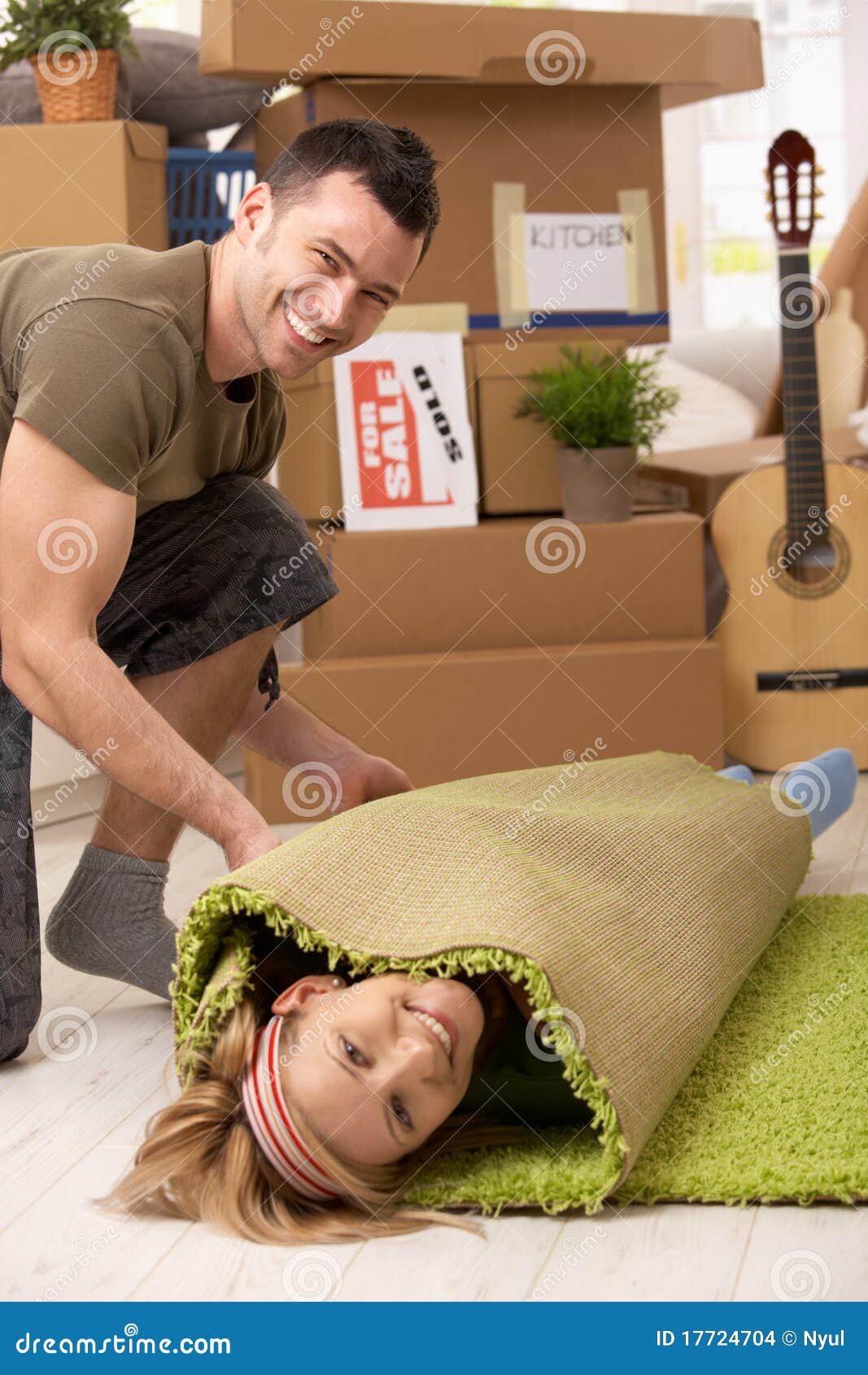 Young Couple Having Fun at Moving House Stock Photo - Image of bright ...