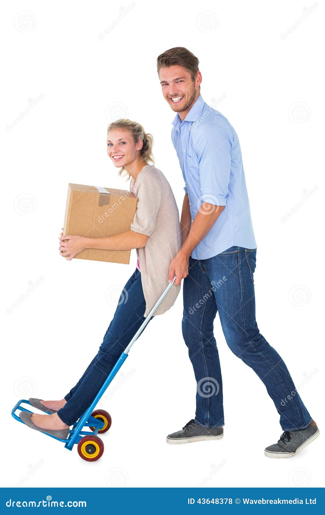 Young Couple Having Fun on Moving Trolley Stock Photo - Image of young ...