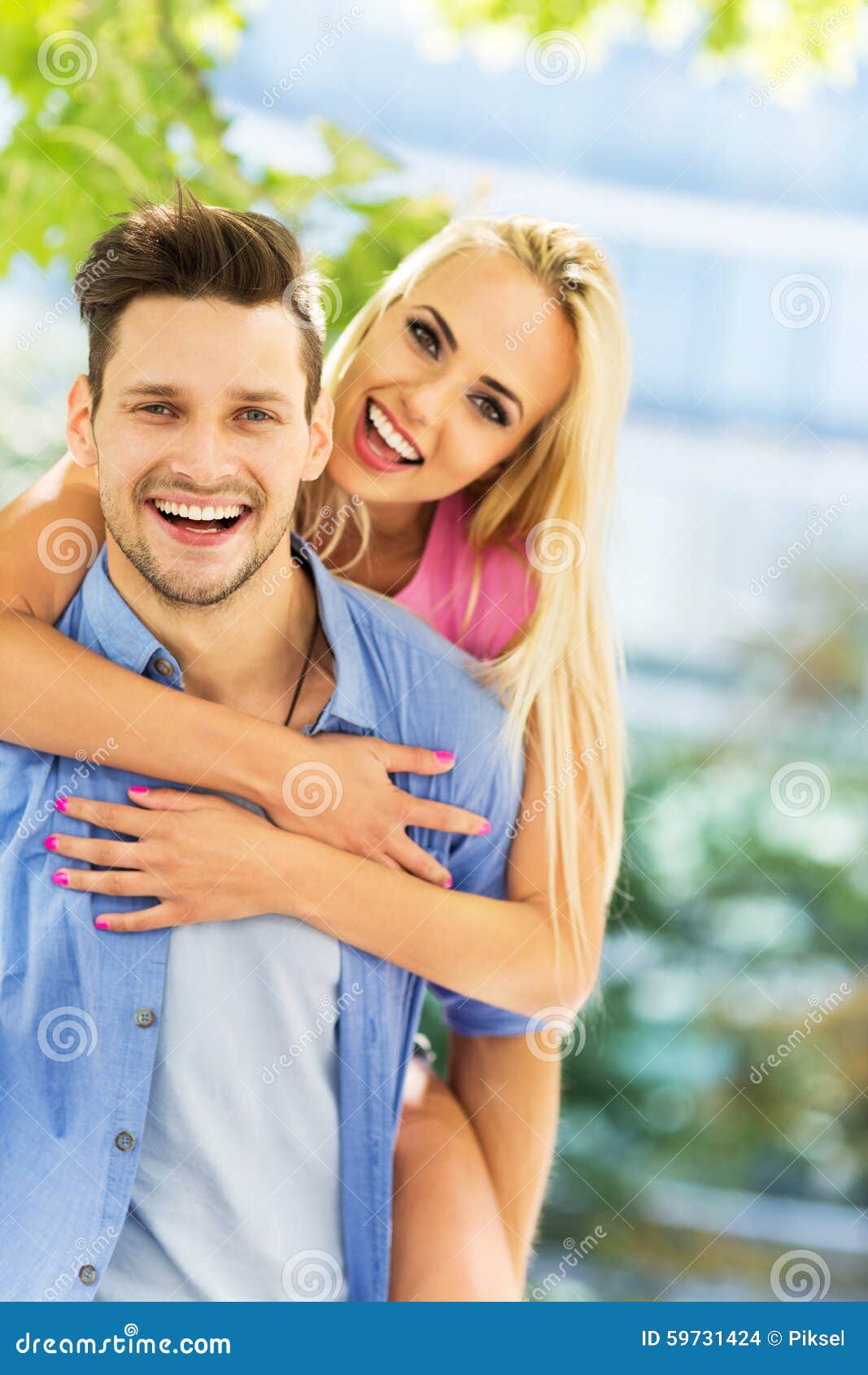 Young Couple Having Fun Outdoors Stock Photo - Image of happiness ...