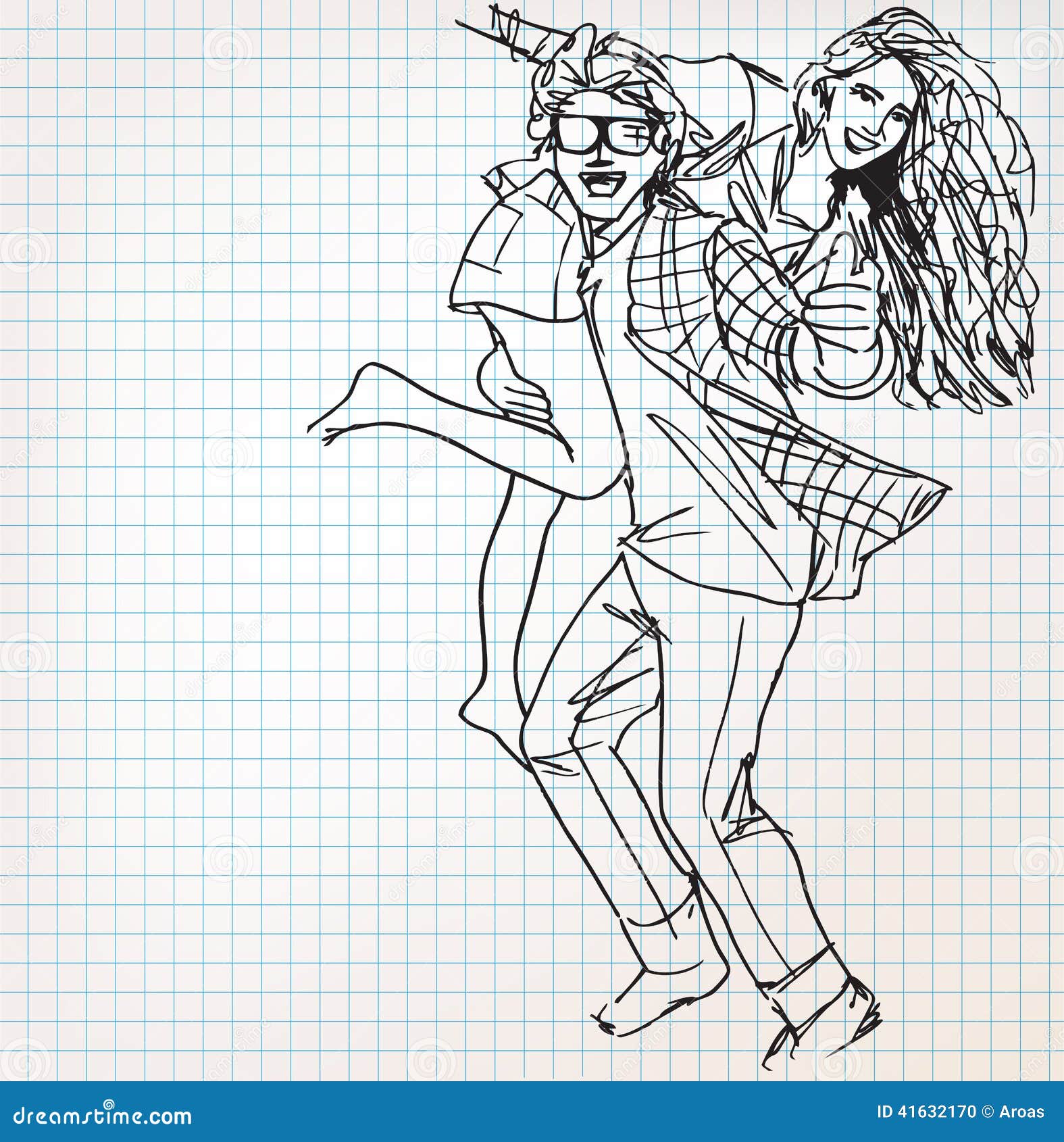 Young Couple Having Fun Sketch Illustration Stock Vector - Illustration ...