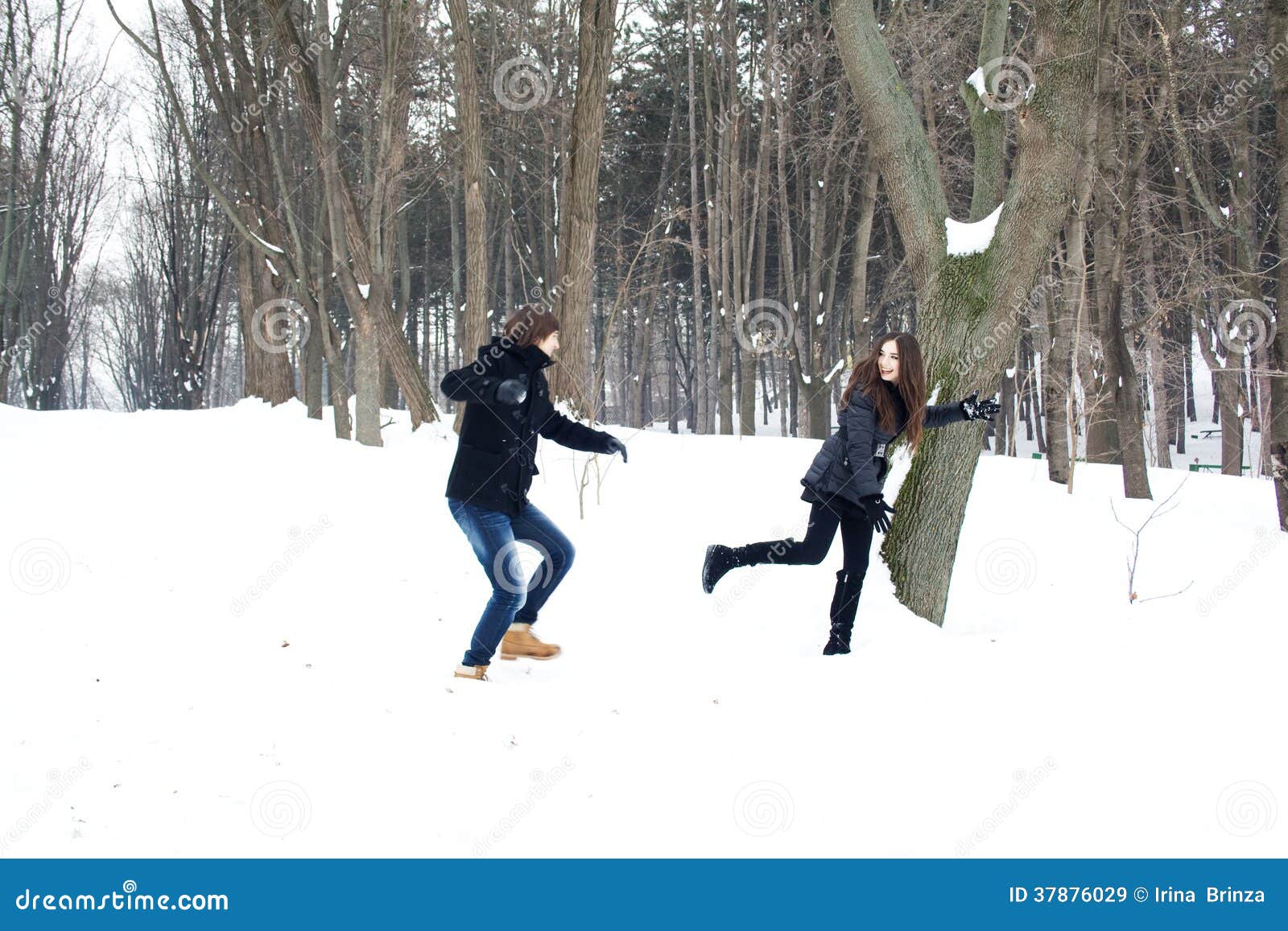 Young Couple Having Fun in the Snow Stock Image - Image of seasonal ...