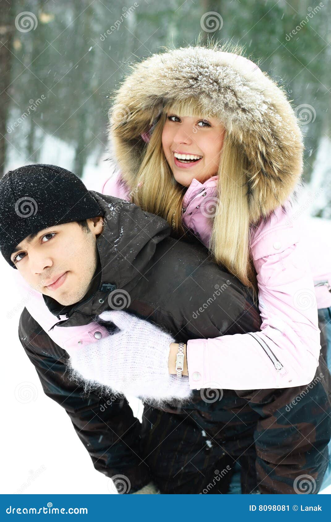 Young Couple Having Fun in Winter Park Stock Image - Image of casual ...