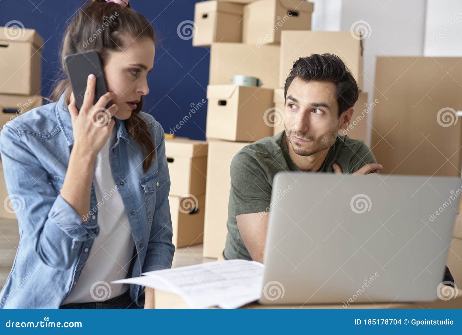 Couple Having a Problem while Moving House Stock Photo - Image of ...