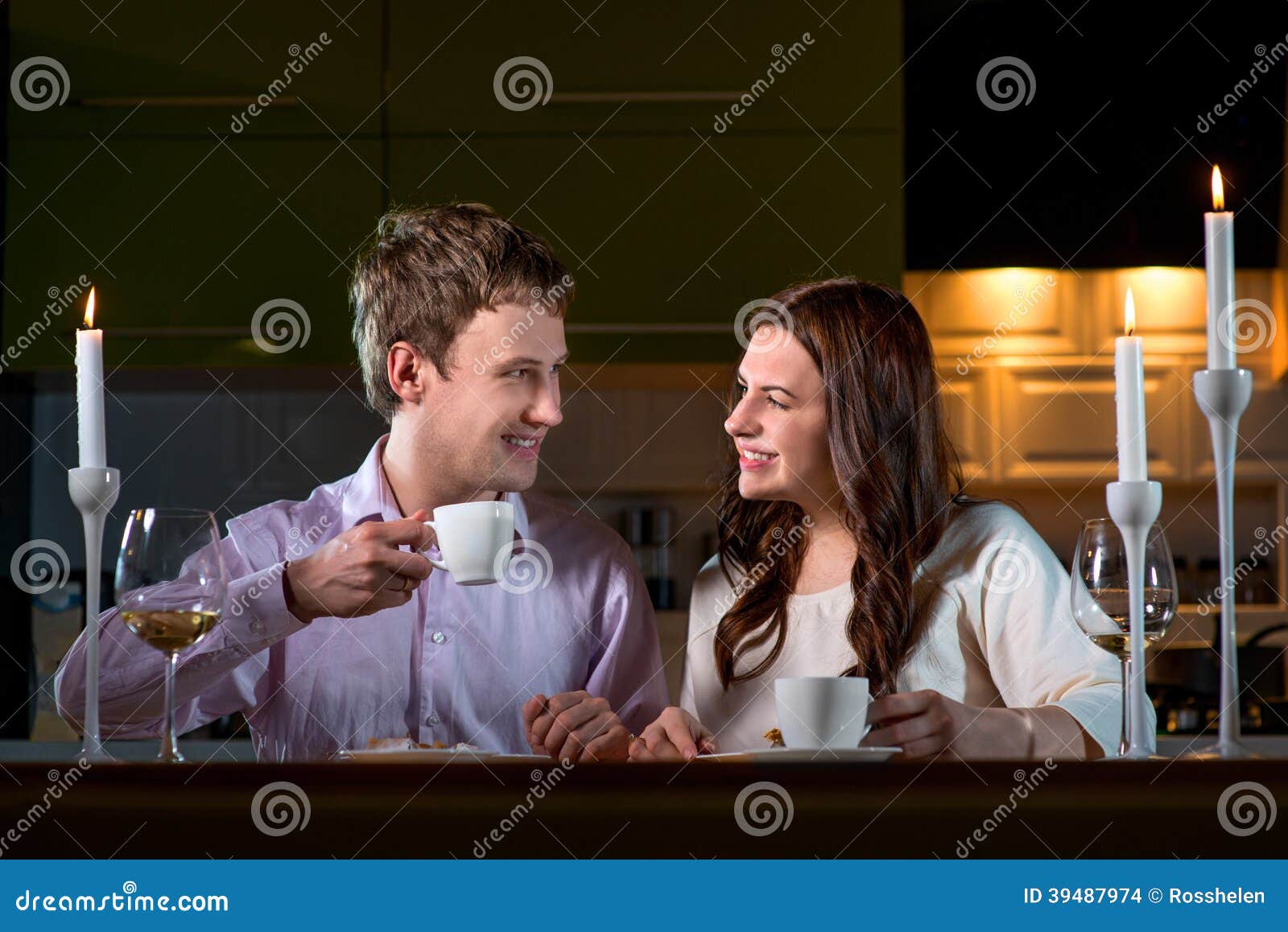 Young Couple Having Romantic Dinner on the Dinner Table at Home Stock ...