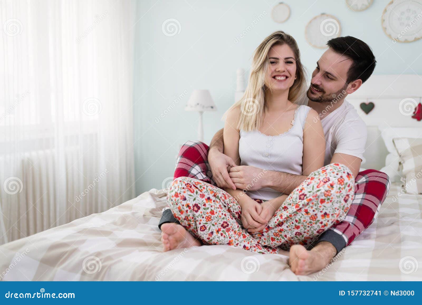 Young Couple Having Romantic Time In Bedroom Stock Image Image Of