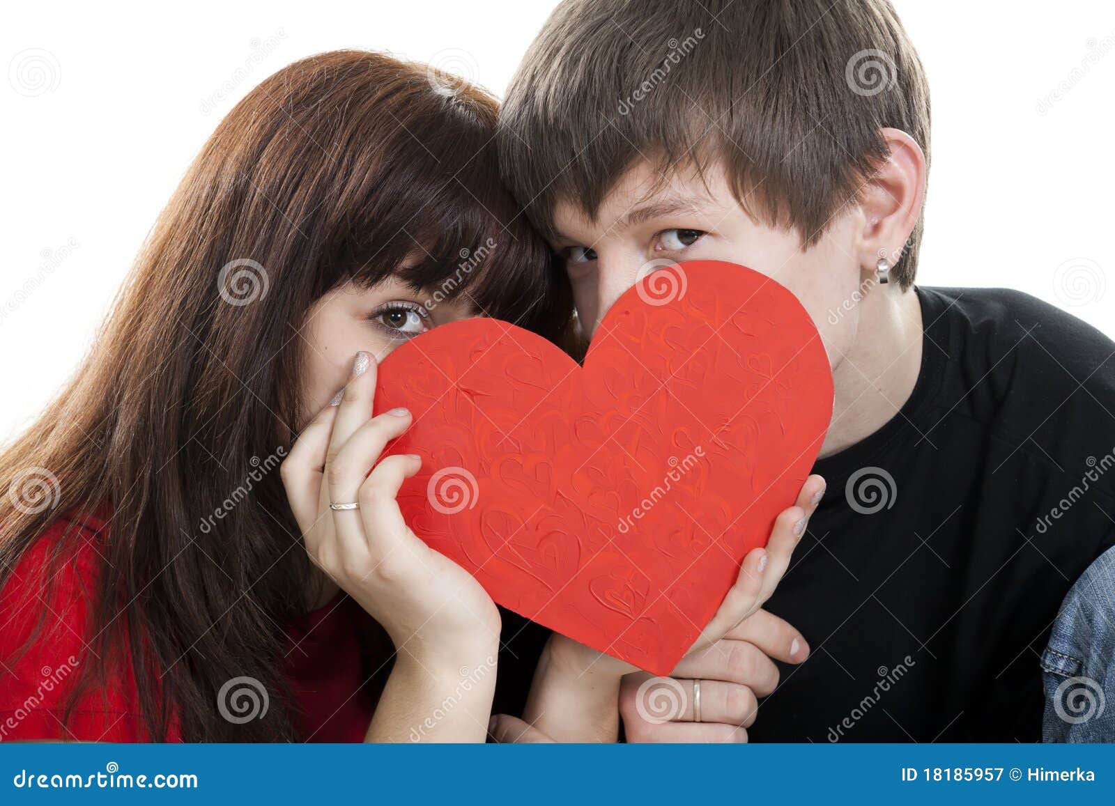 Young Couple Hide by Red Heart Stock Image - Image of valentine ...