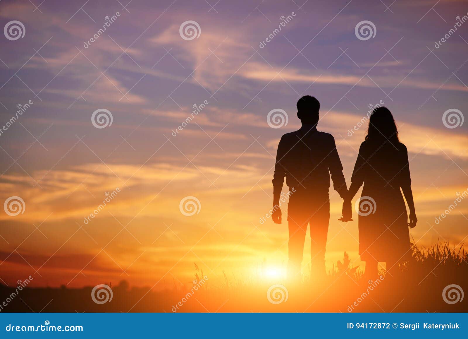 Silhouette Couple Kissing Over Sunset Background, Profiles Of Romantic ...