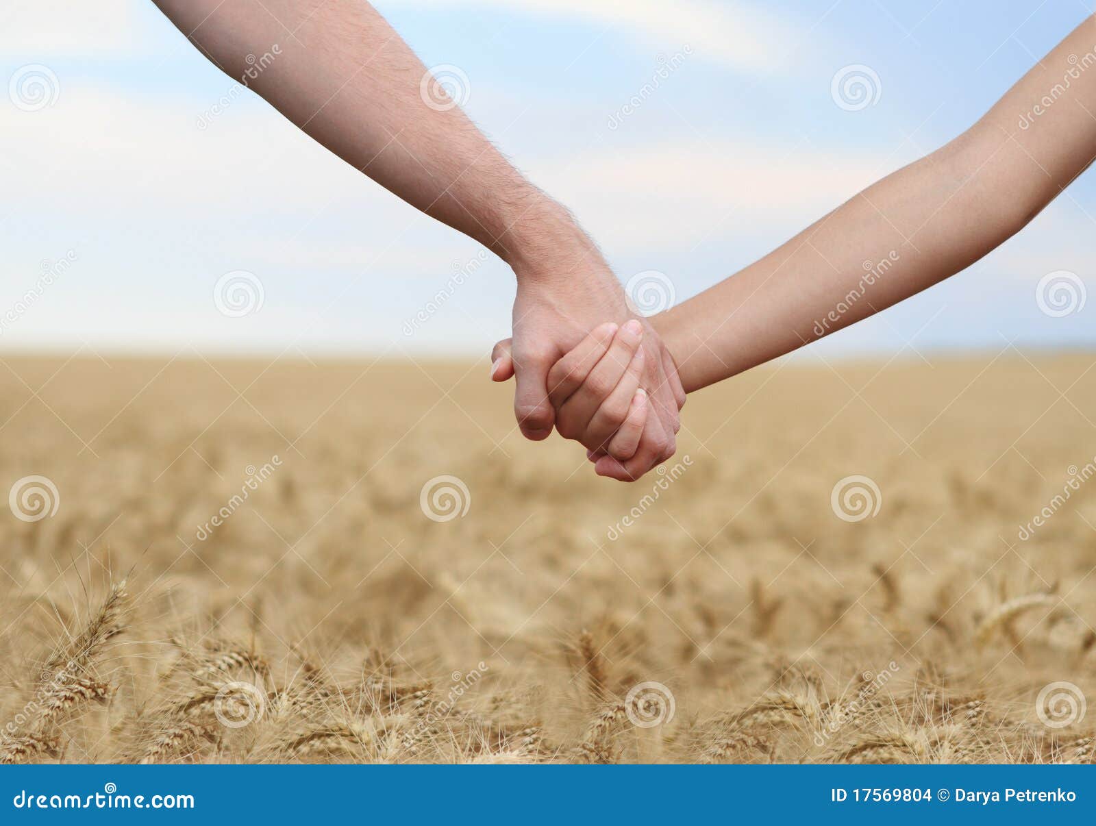 Young Couple Holding Hands in the Field Stock Photo - Image of finger ...