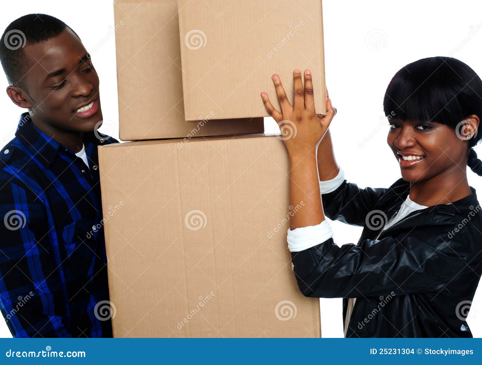Young Couple Holding and Moving Boxes Stock Photo - Image of cheerful ...