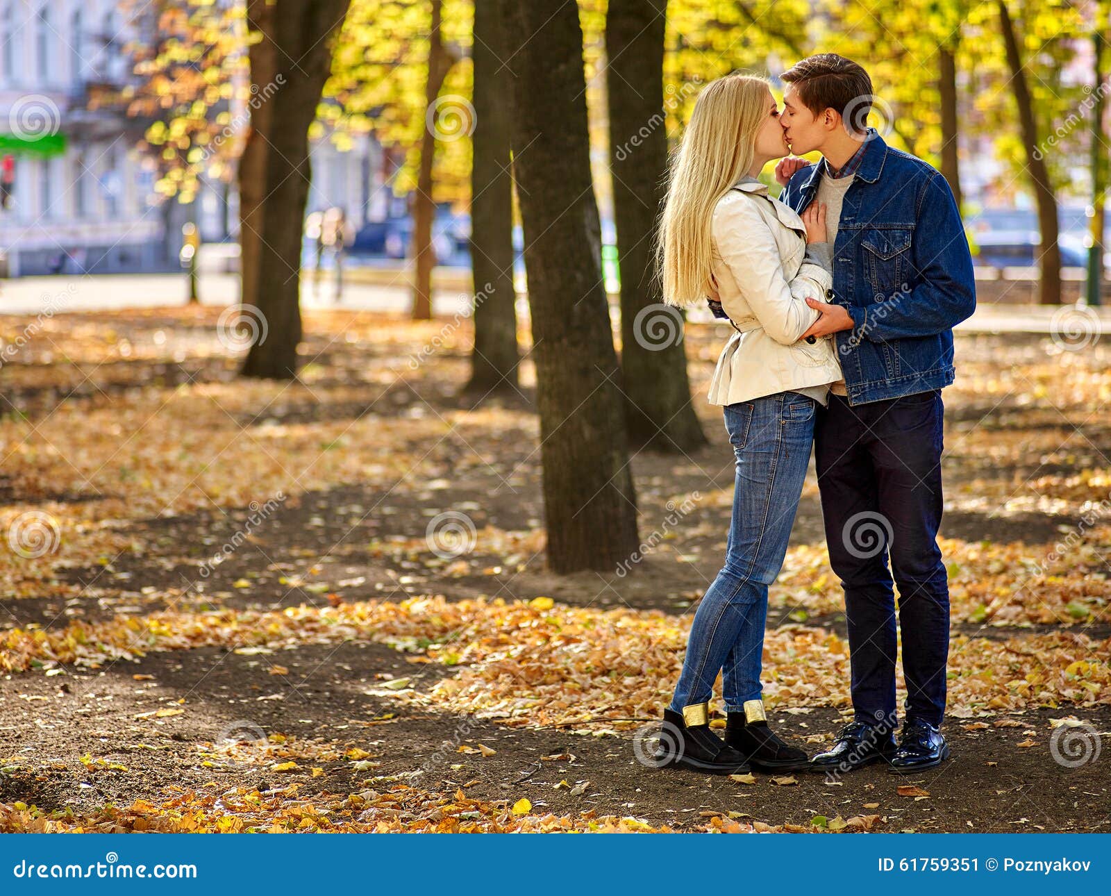 Young Couple Hugging and Flirting in Park Stock Image - Image of autumn ...