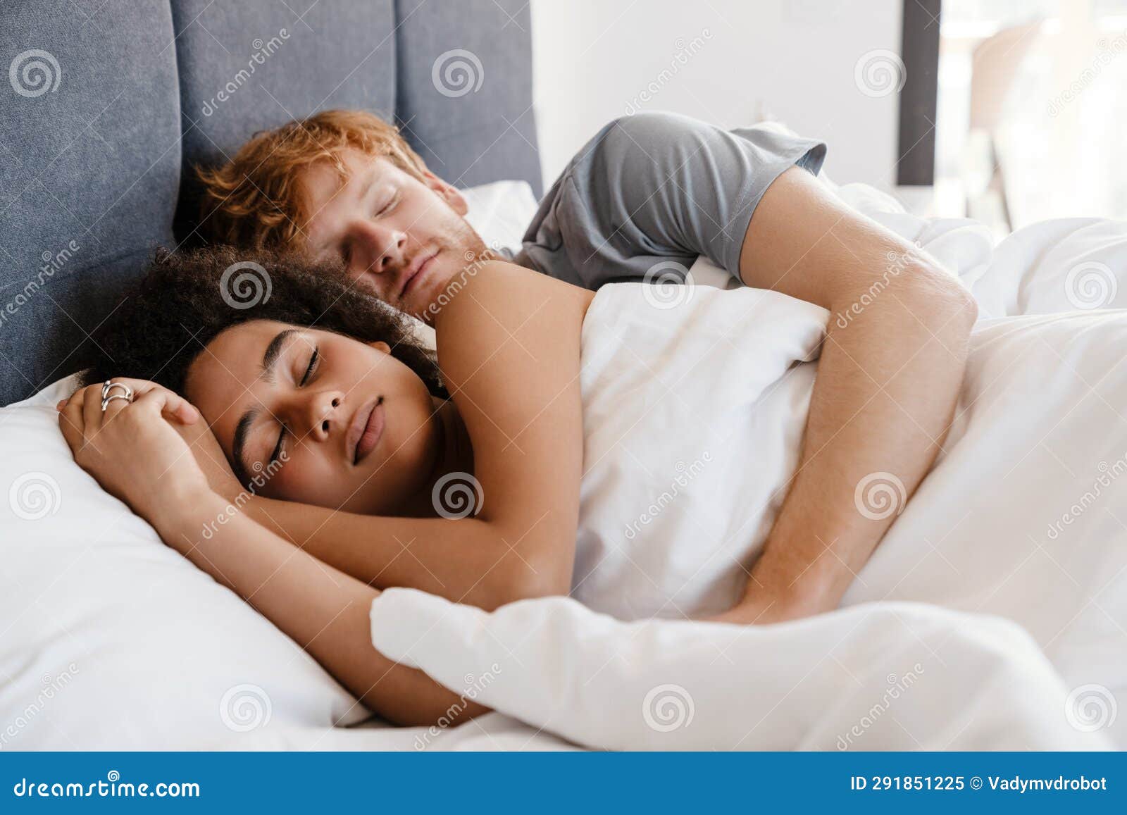 Young Couple Hugging and Sleeping Together at Home Stock Image - Image ...