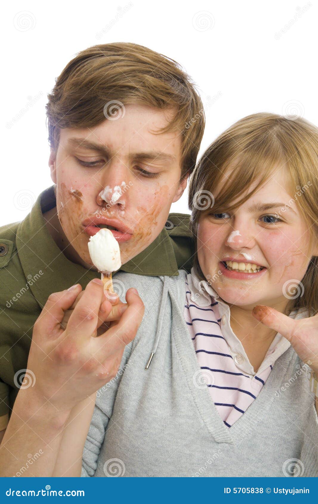 Young Couple with Ice-cream Isolated on a White Stock Photo - Image of ...
