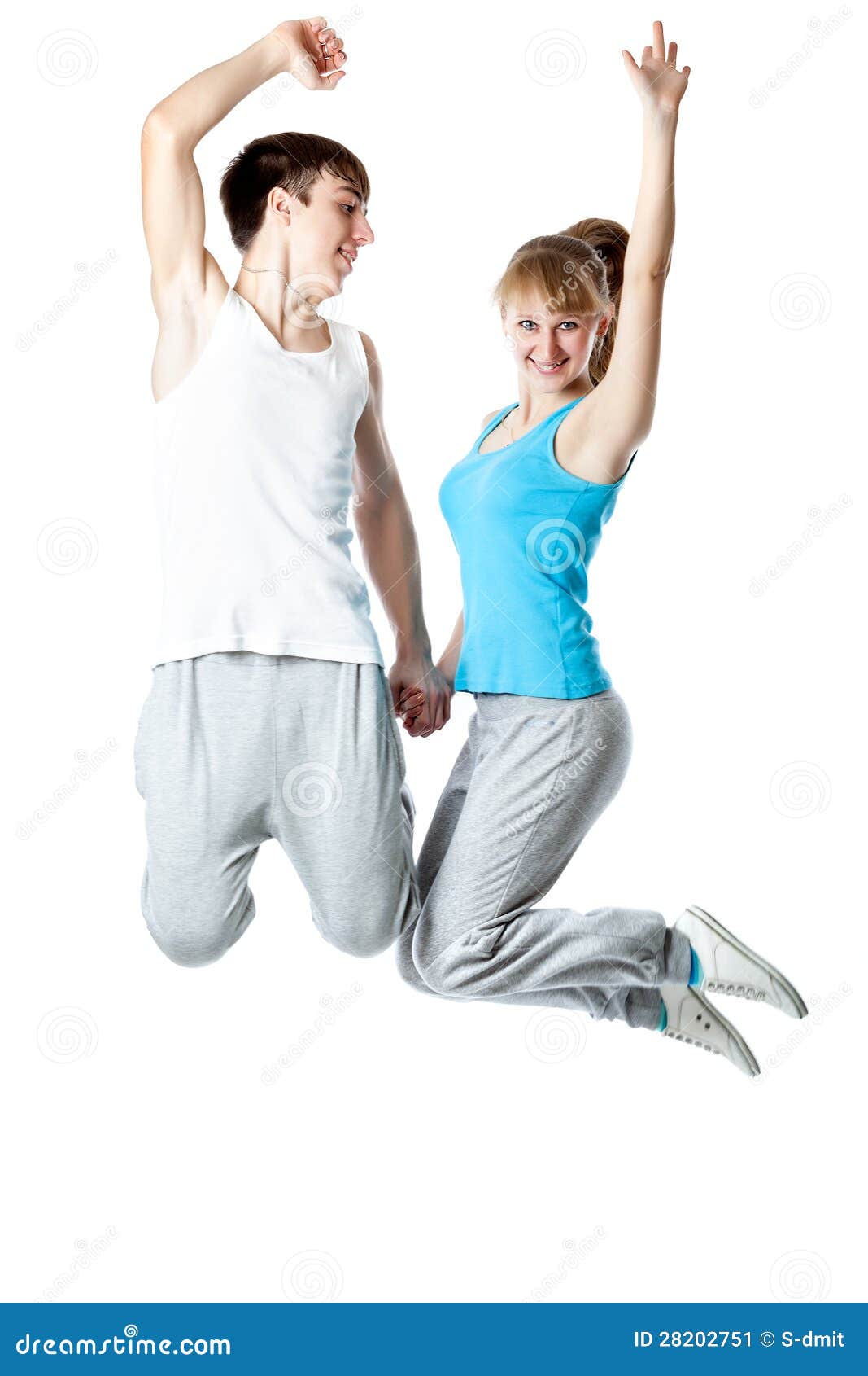 The Young Couple is Jumping in a Studio Stock Image - Image of female ...