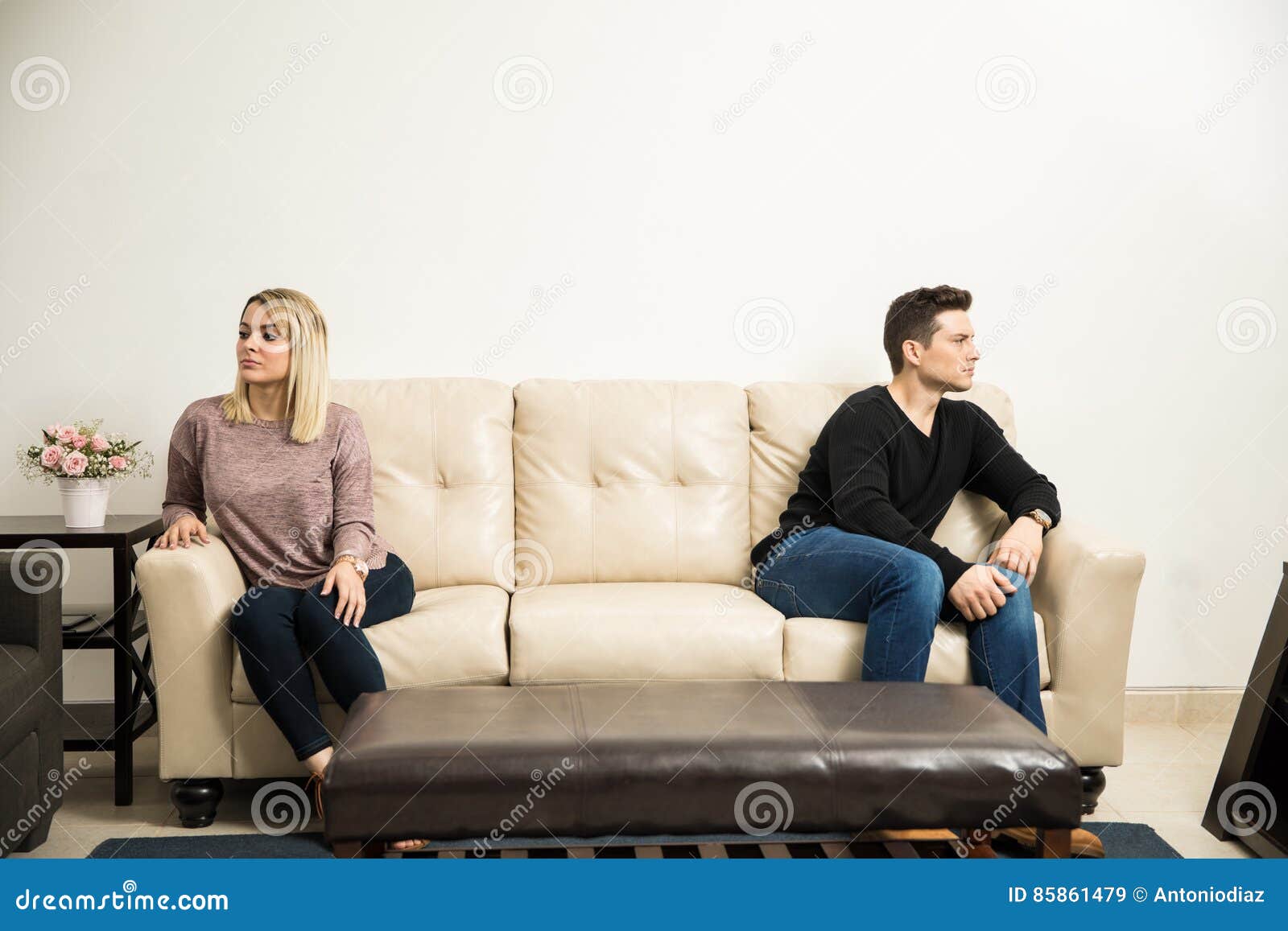 Young Couple Keeping Some Distance Stock Image Image Of Back Couch