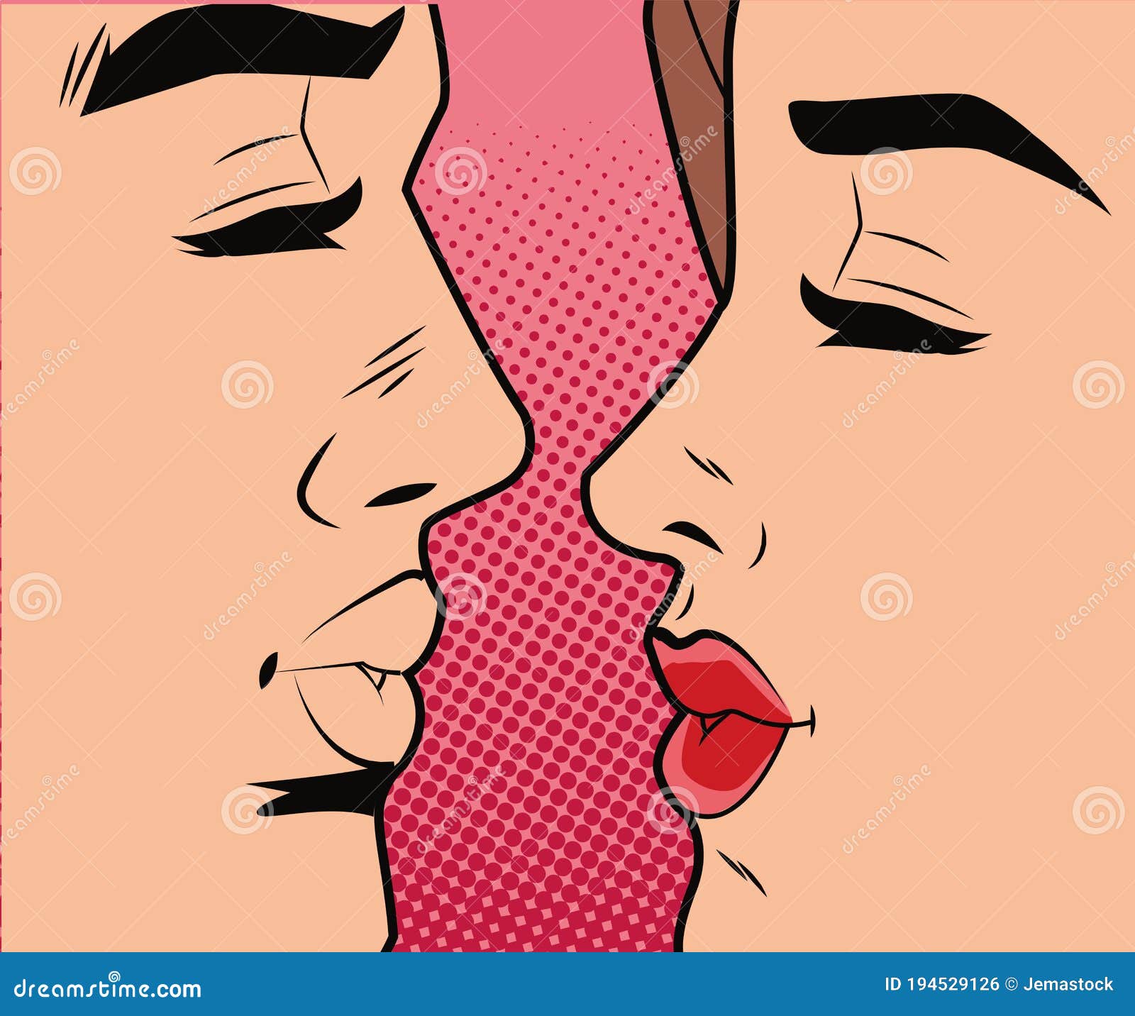 Young Couple Kissing Characters Pop Art Style Stock Vector