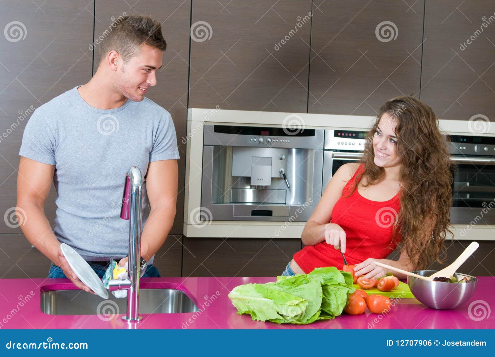 Young Couple in the Kitchen Stock Photo - Image of cheerful, interior ...