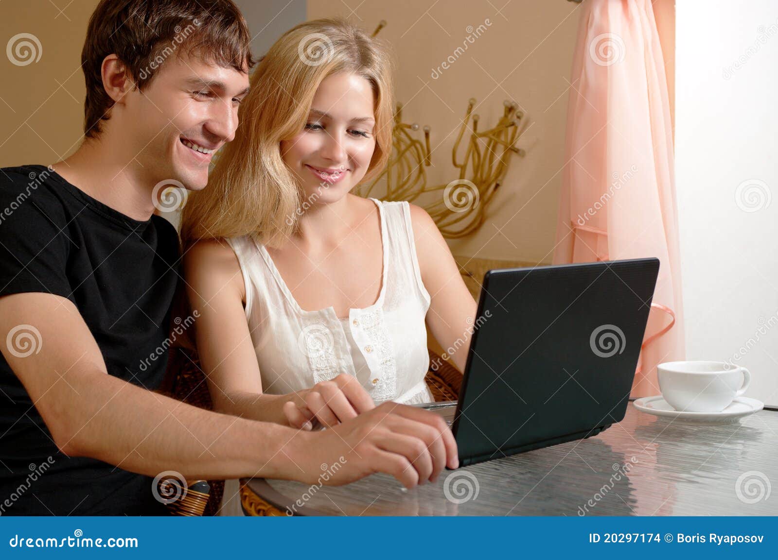 Young couple with laptop stock photo. Image of love, adults - 20297174