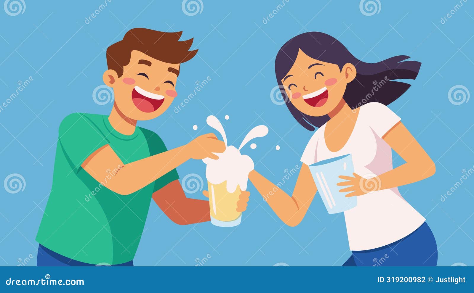 A Young Couple Laughs and Playfully Splashes Each Other with Leftover ...