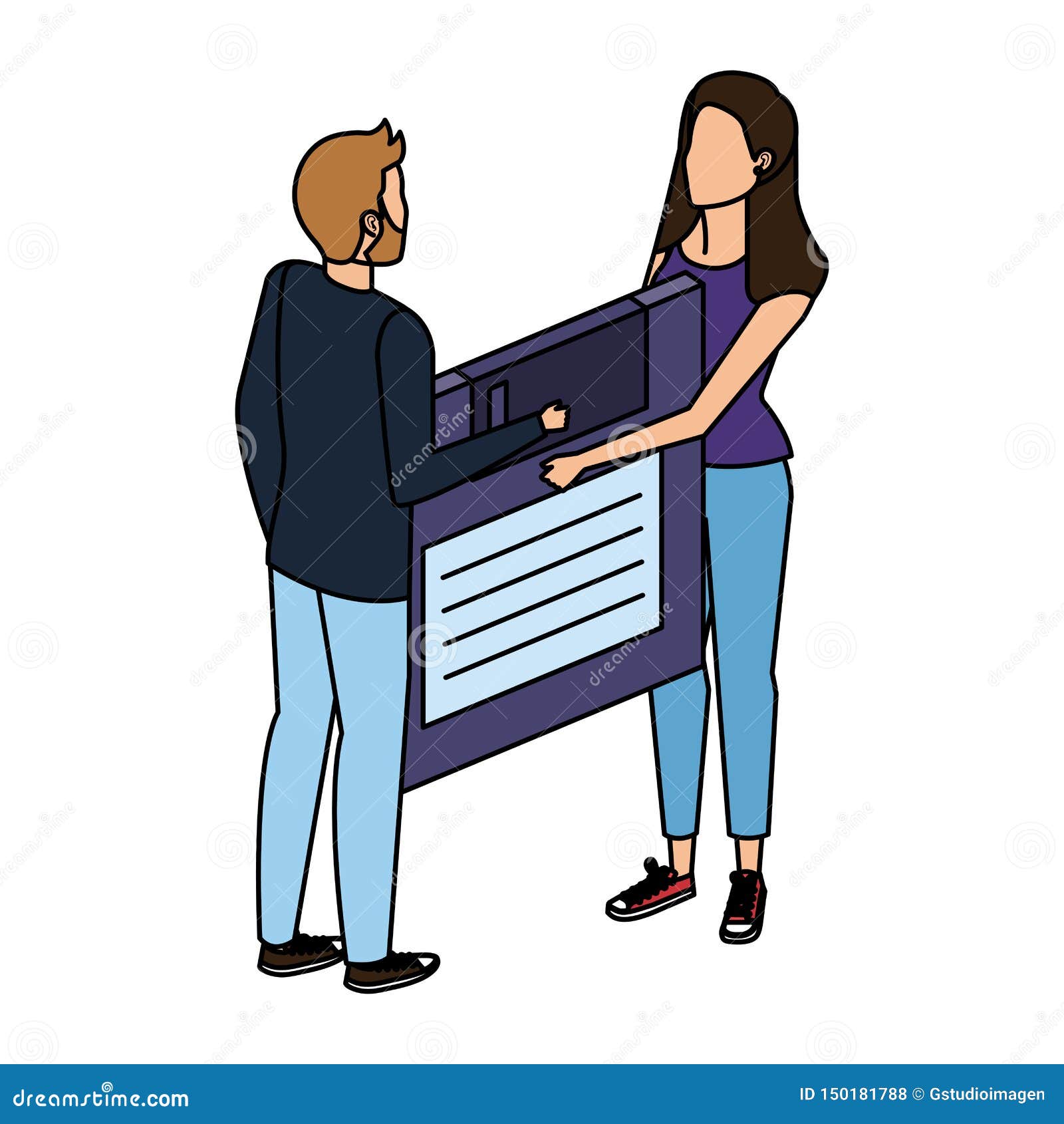 Young Couple Lifting Floppy Disk Data Storage Stock Illustration ... Young Couple Lifting Floppy Disk Data Storage Stock Illustration ...